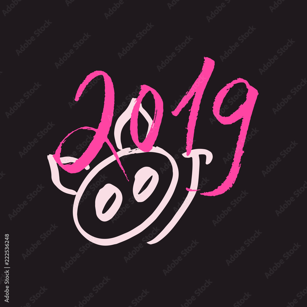Cute Pig Snout and Face in Pink Color with New Year 2019 Lettering ...