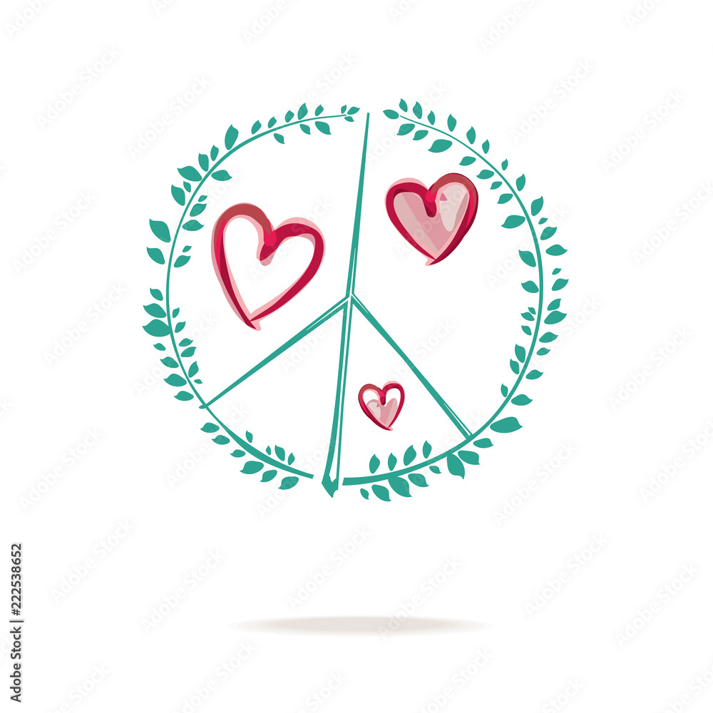 Symbol of peace. Peace sign drawing consists of sprigs with green ...