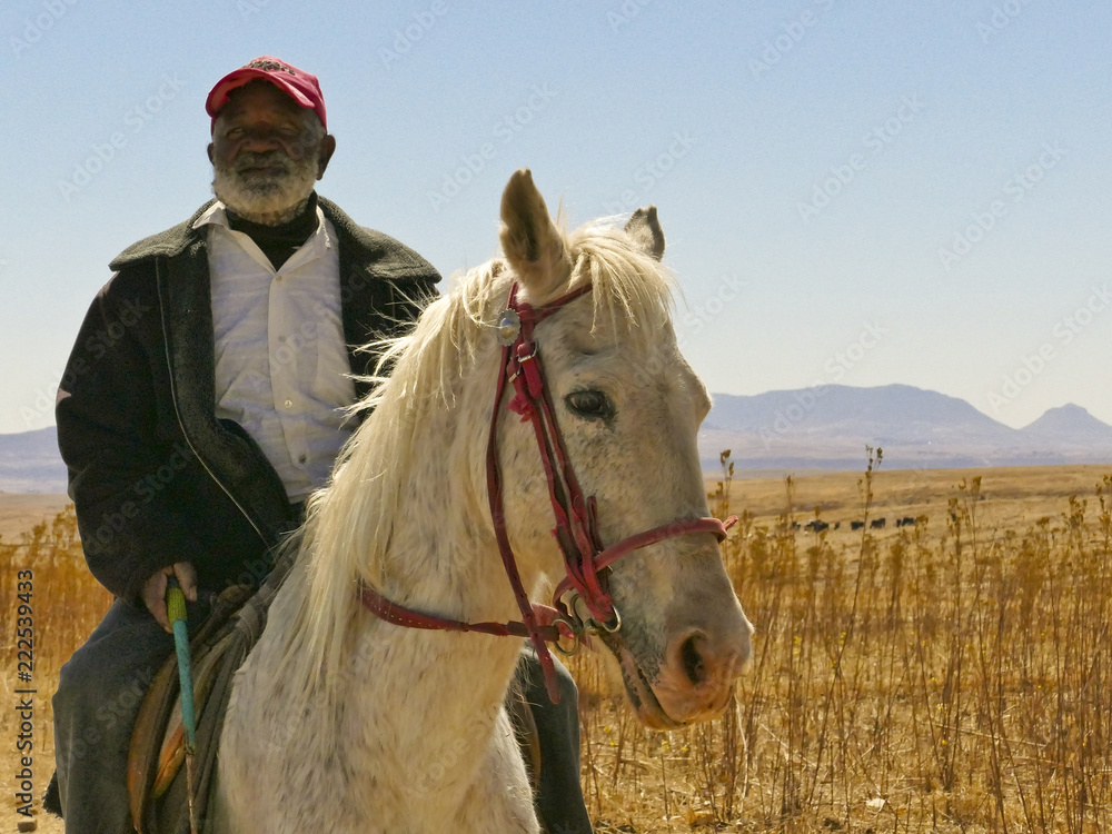 Poster Old Basotho man on horse In the African Kingdom of Lesotho ...