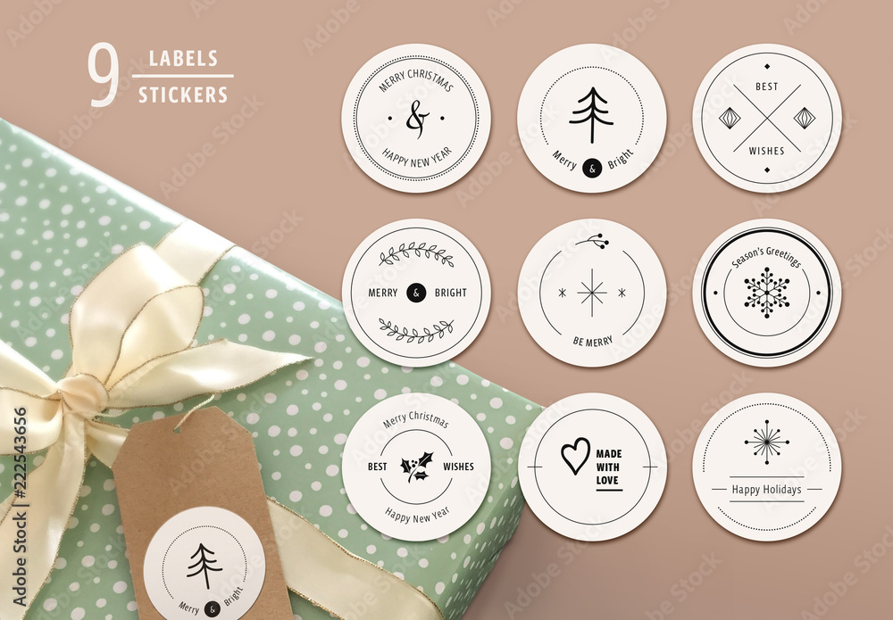 Christmas Labels Layout Set Stock Template | Adobe Stock