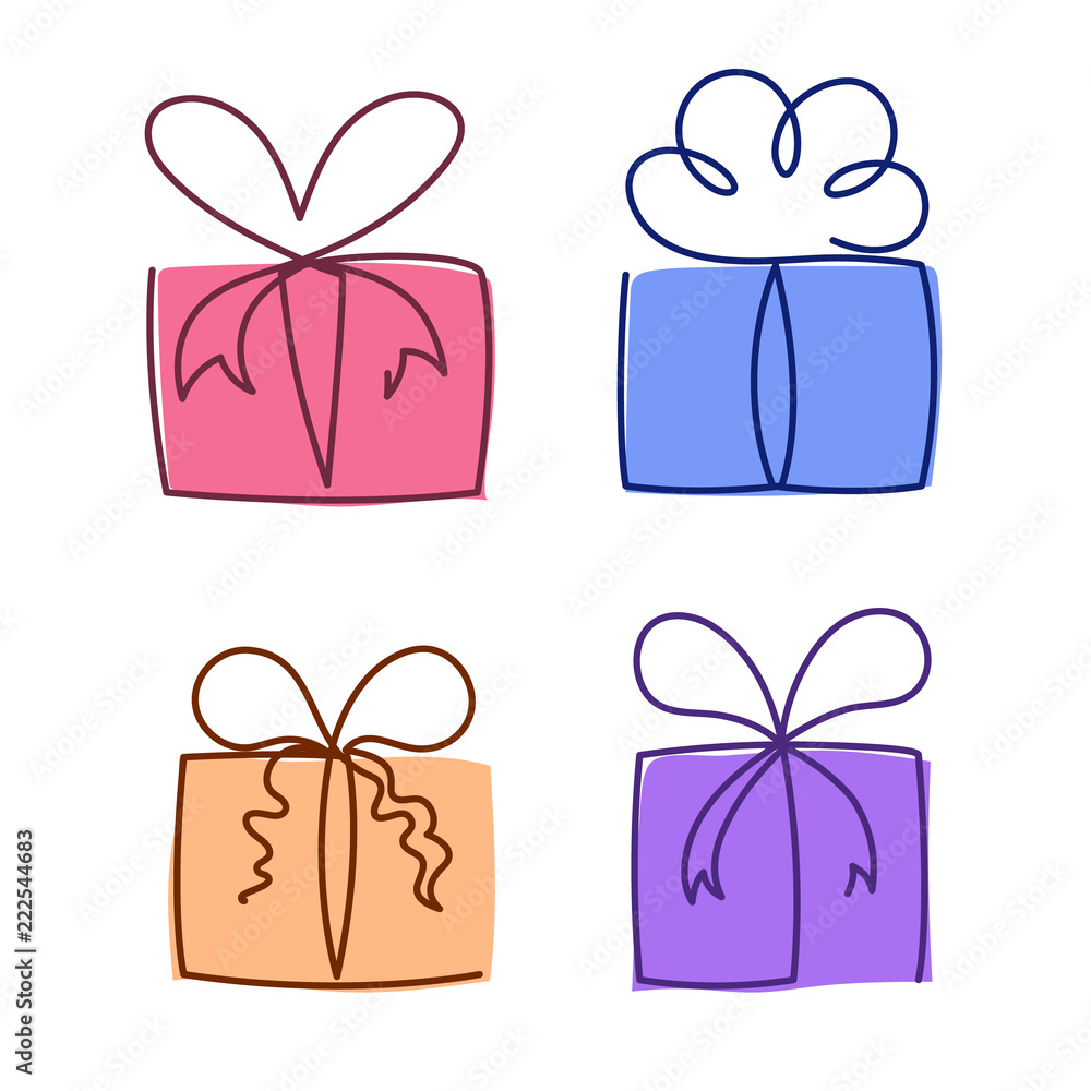 Gift box continuous line vector illustration set - various colorful ...