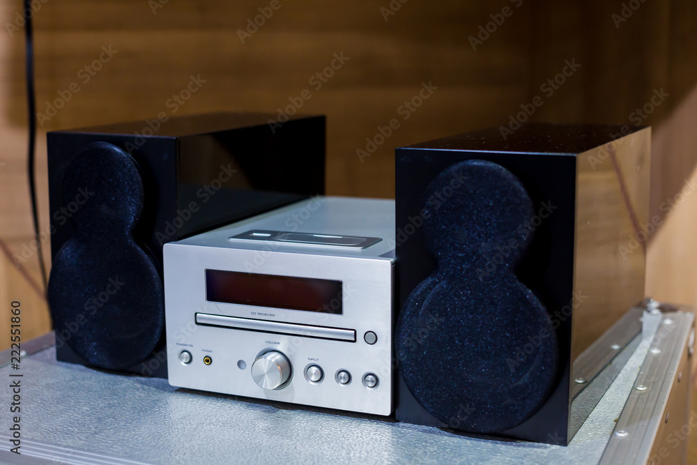 Vintage hi-fi Stereo Amplifier tuner, CD and speakers Stock Photo ...