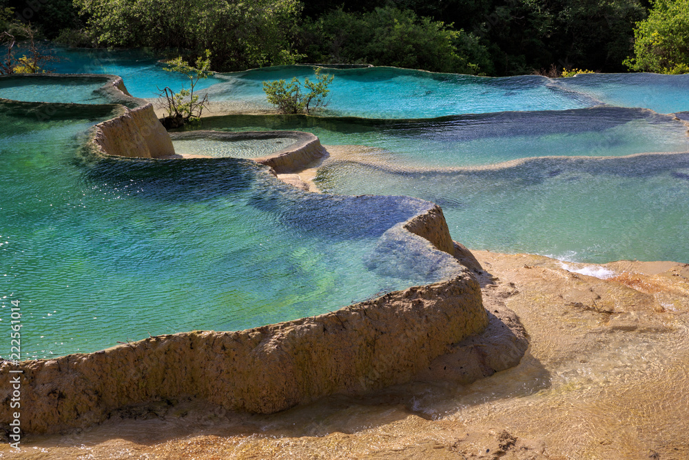 Colorful blue pools of water in Huanglong Scenic Area in Sichuan ...