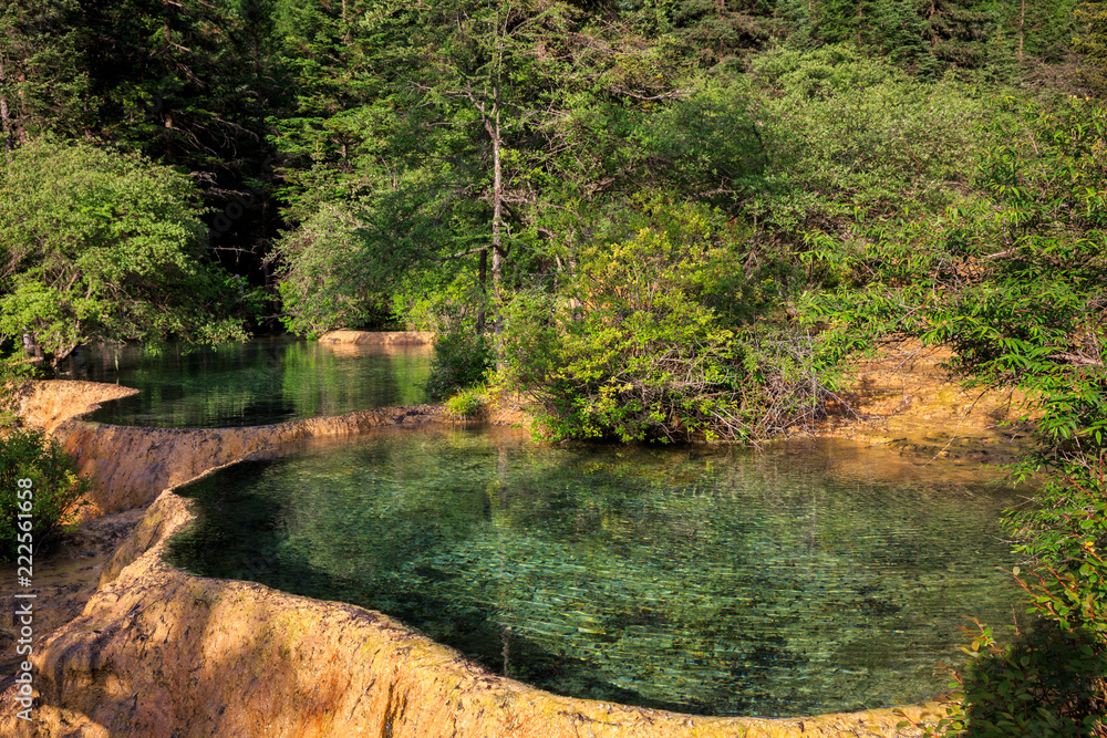 Colorful blue pools of water in Huanglong Scenic Area in Sichuan ...