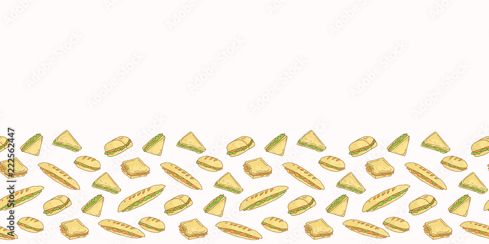 Sandwiches Striped Seamless Border Pattern, Hand Drawn Horizontal ...