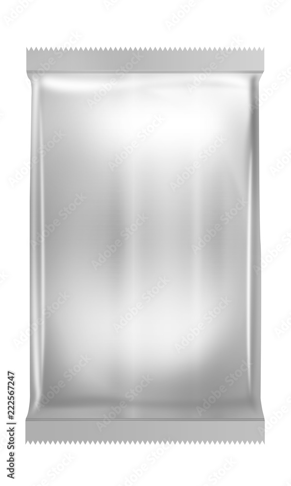 White Blank Foil pouch Pack Ready For Your Design, Metallic bag Packaging isolated on white ...