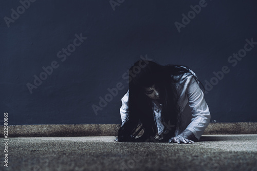 Horror scene of ghost woman death movie halloween festival in the dark ...