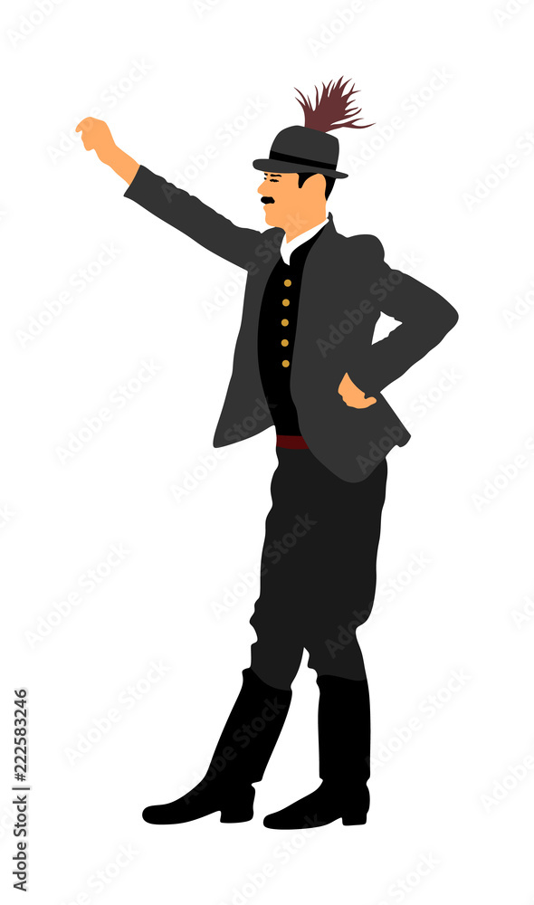 Csardas dancer vector illustration. Folklore of Hungary. Bavarian man ...