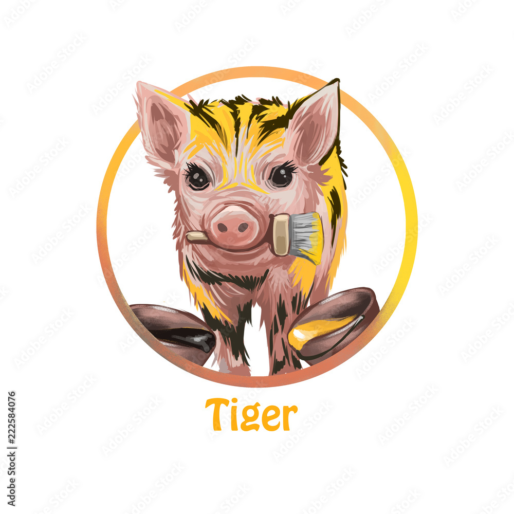 Tiger poster with Chinese zodiac text name digital art. Isolated poster ...