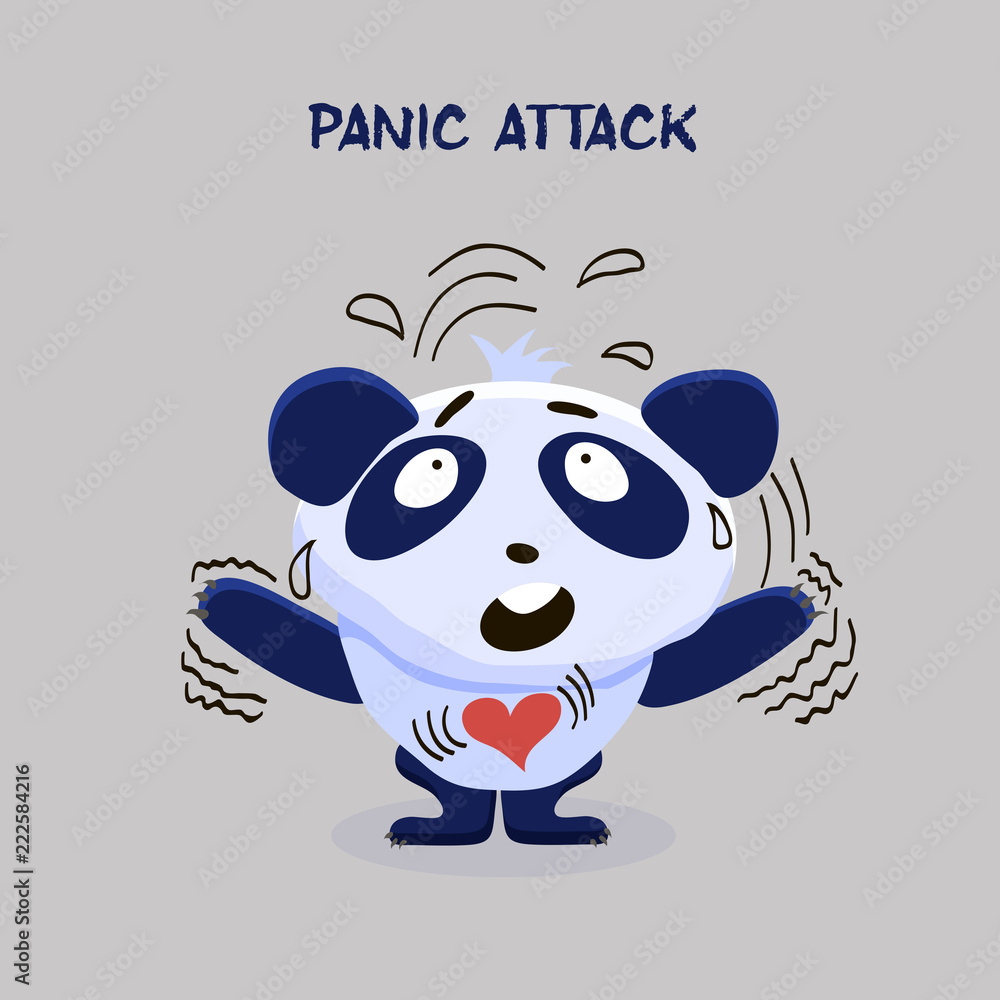 Panic attack. Mental Health Problem. Little scared pandas with heart ...