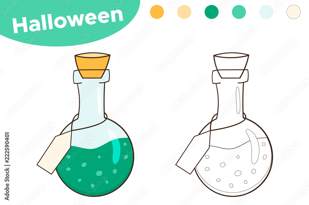 Halloween coloring page for kids. Cartoon drawing potion. Vector ...