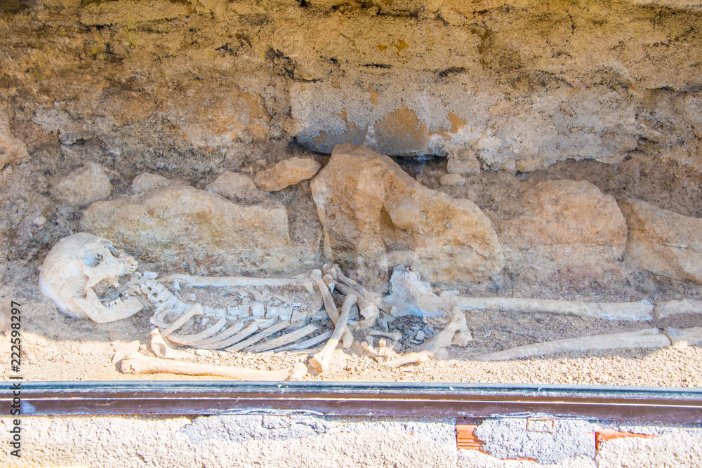 Archaeological site of Nemea in Greece. A skeleton of a woman aged more ...