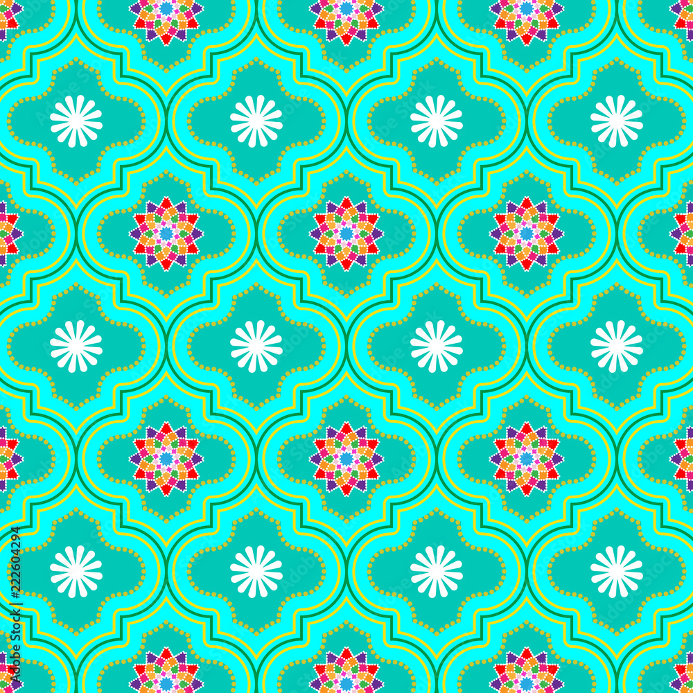 beautiful decorated colorful green moroccan pattern with floral design ...