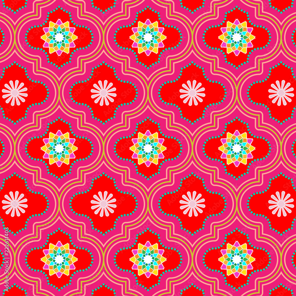 bright beautiful red moroccan repeating pattern with decorative floral ...