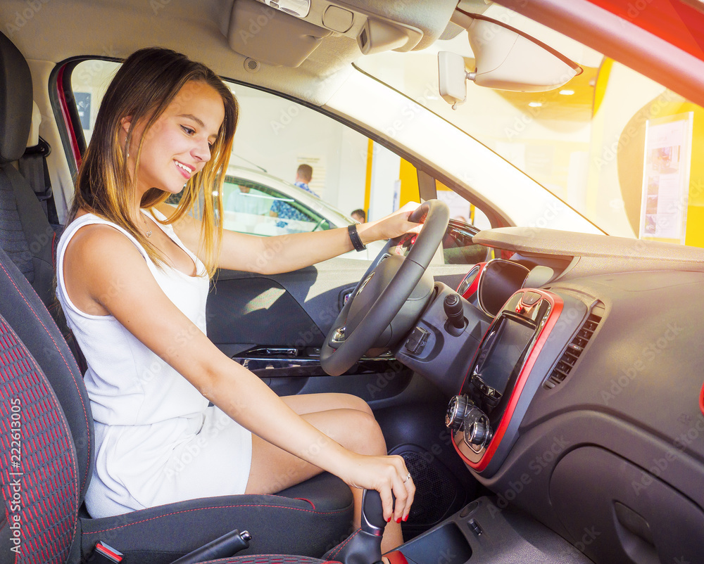 auto business, car sale, consumerism and people concept - happy woman ...