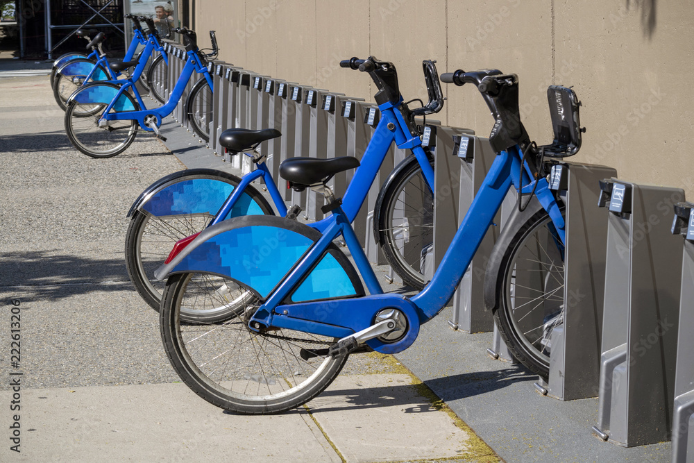 Bike rack for rental bicyles in New York USA Stock Photo | Adobe Stock