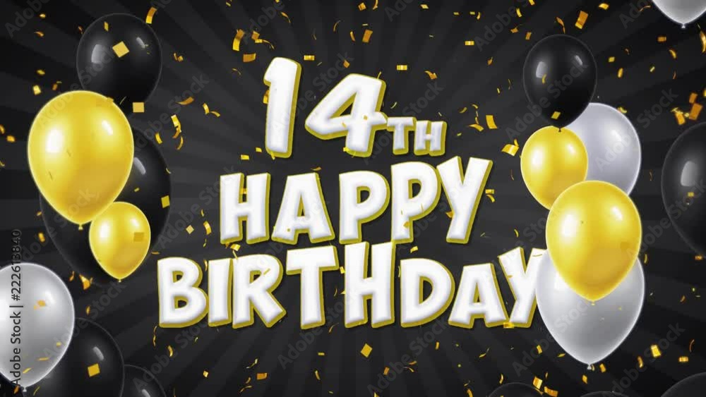 27. 14th Happy Birthday Black Text With Golden Confetti Falling and ...