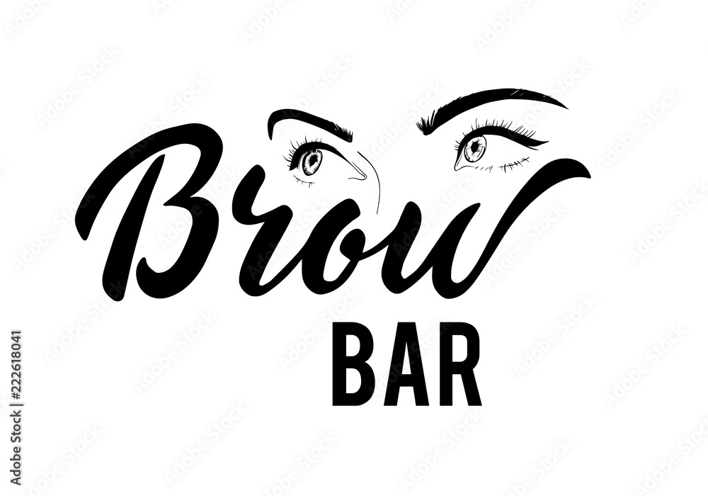 vector lettering of Brow bar text for logotype with female eyes sketch ...