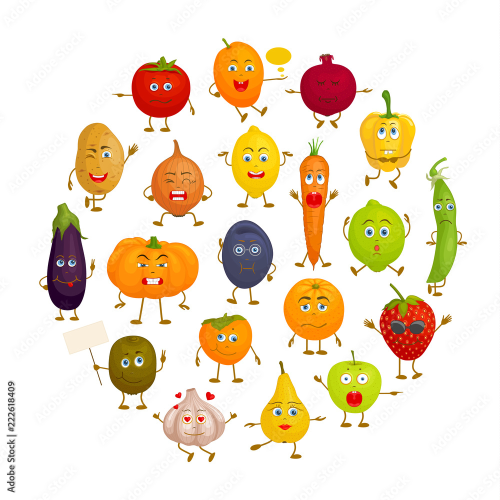 Characters vegetables and fruits. Vector illustration in a cartoon ...