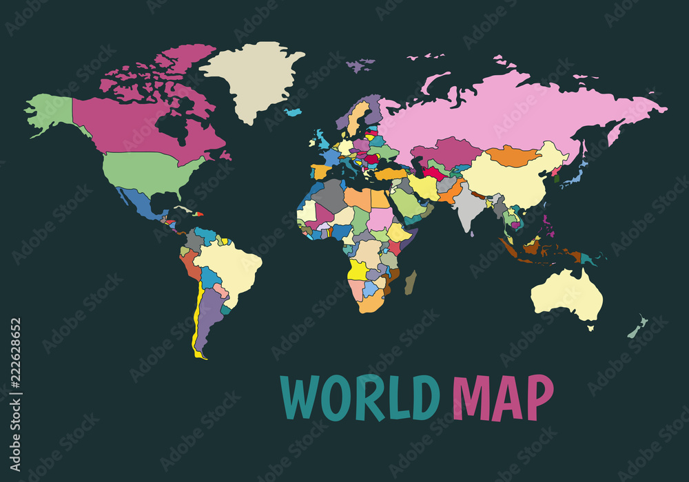 Colorful political map of the world. Illustration in a flat style Stock ...