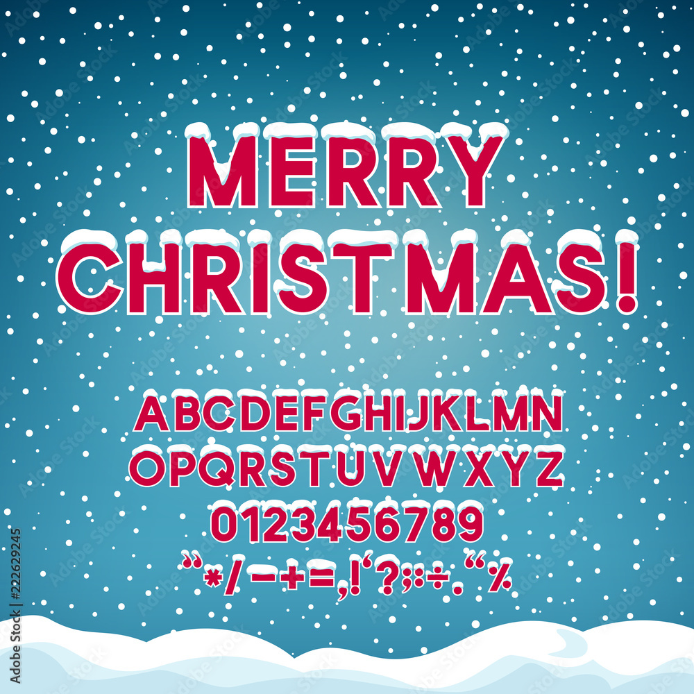Snow on the Letters Merry Christmas, Winter Font, Holiday Background ...