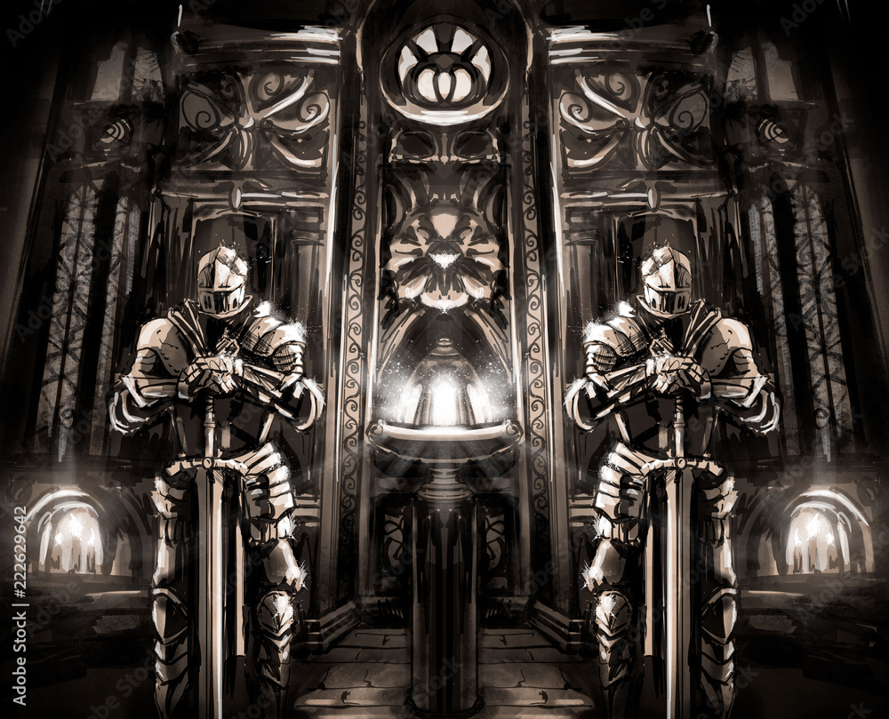 Knights guard the Shrine in the Cathedral Stock Illustration | Adobe Stock