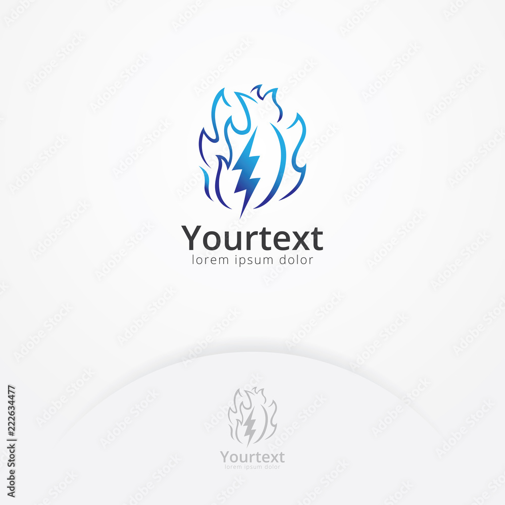 Fire thunder logo. Vector lightning with a burning flame, a symbol of ...