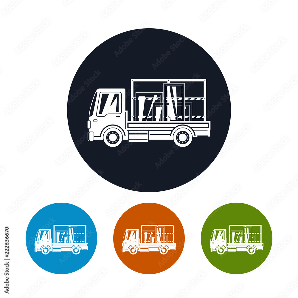 Four Types of Colorful Round Icons Small Truck Transports Windows ...