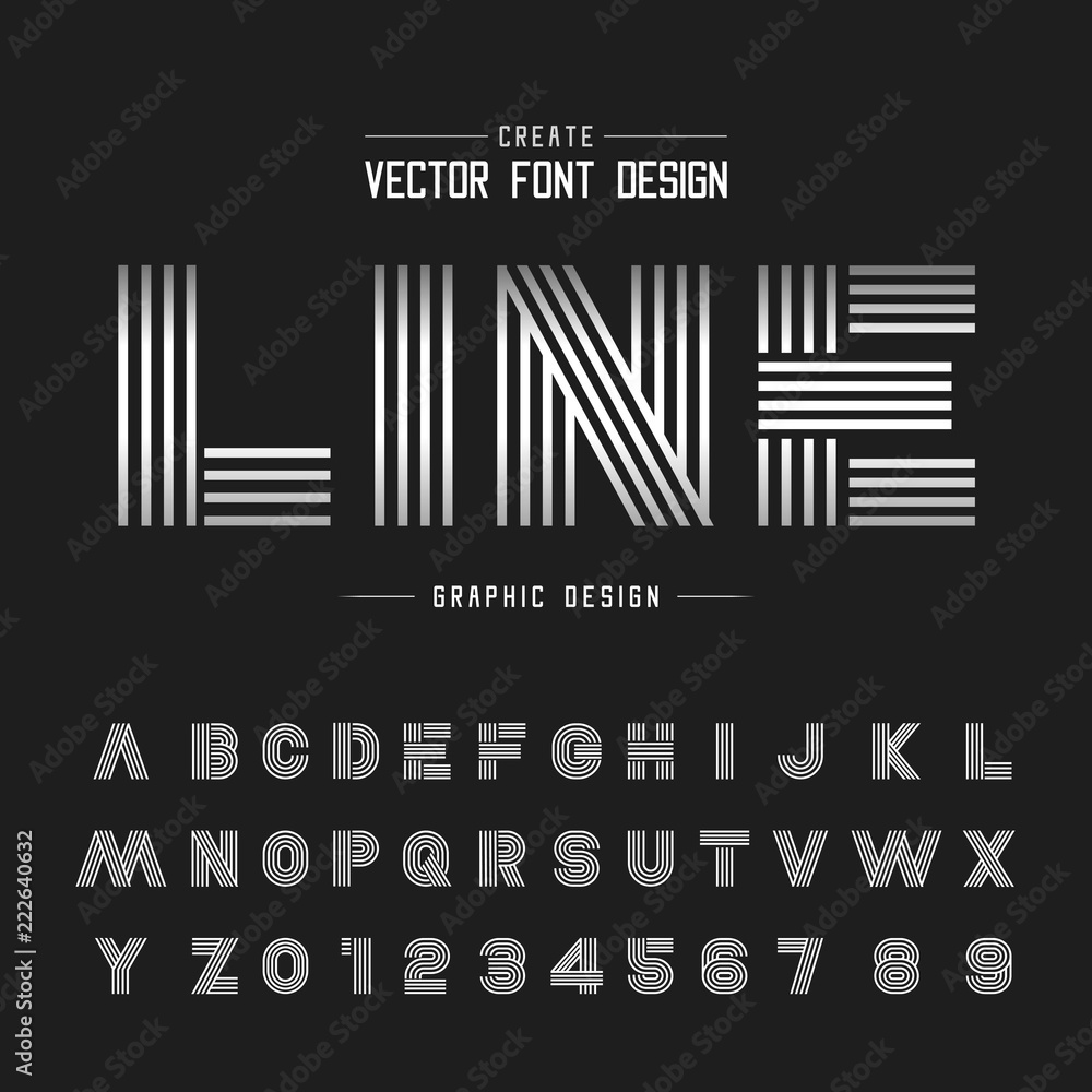 font and alphabet vector, Line letter design and graphic text on back ...