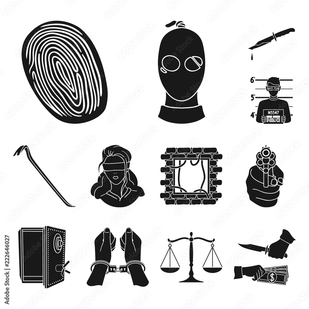 Crime and Punishment black icons in set collection for design.Criminal vector symbol stock web ...
