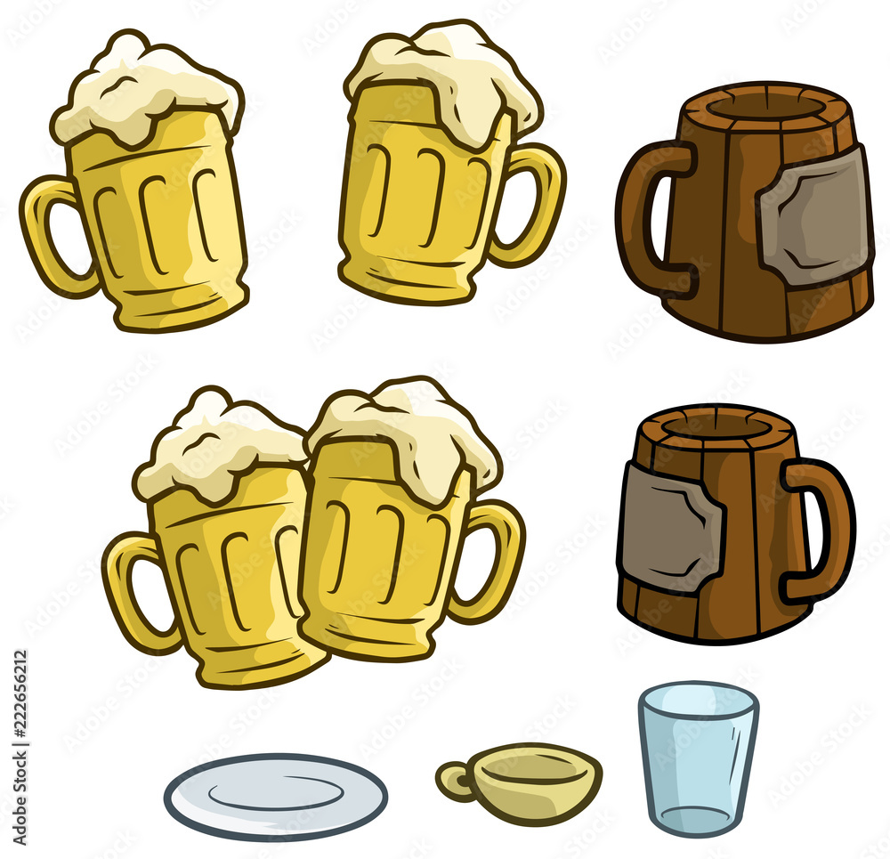 Cartoon colorful different beer mugs vector set Stock Vector | Adobe Stock