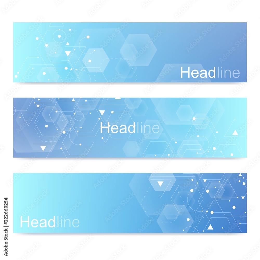 Scientific set of modern vector banners.Futuristic digital science ...