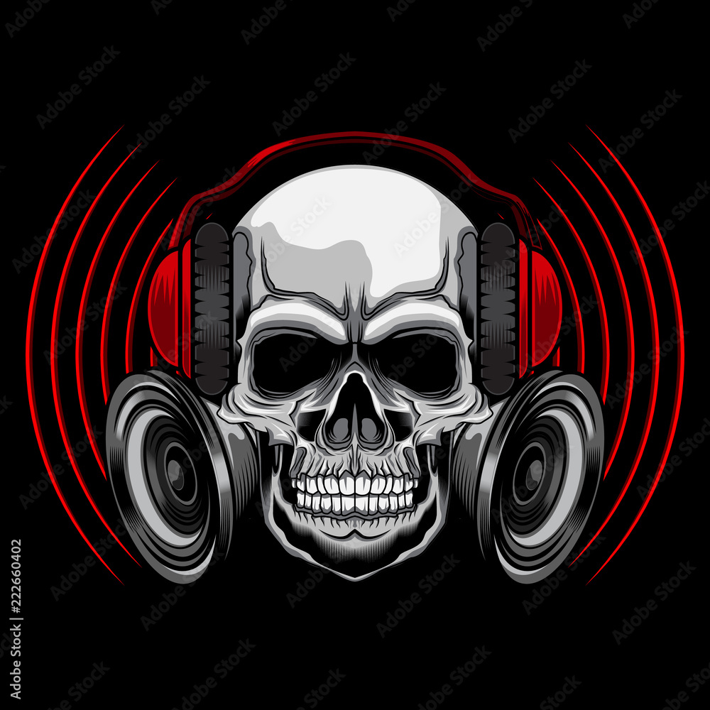 music skull with headset and sound vector illustration Stock Vector ...