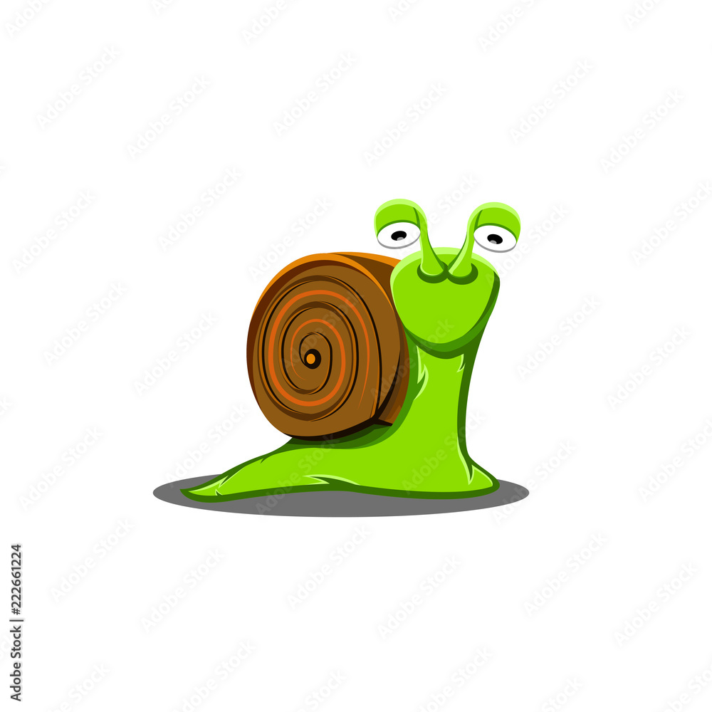 A shy snail is a cute illustration, a cartoon character with a salad ...