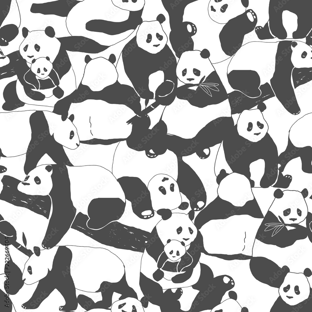 Cute Panda bear Seamless Pattern illustration for Textile Print, Poster ...