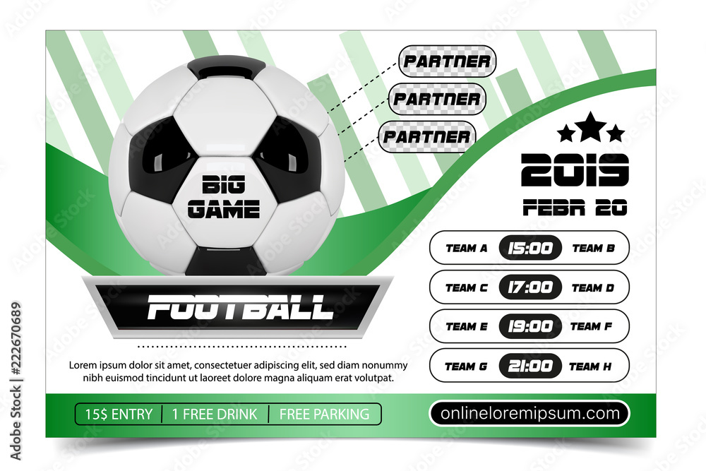Soccer Poster design. Football Ball flyer concept. Design For Sport Bar ...
