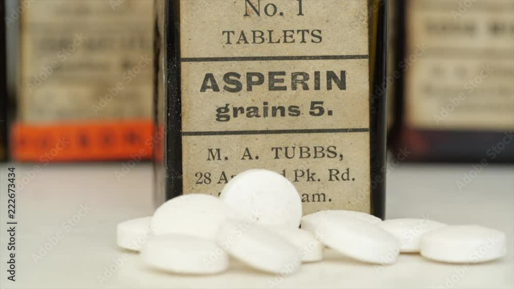 Antique aspirin bottle dating from the early 20th century. Aspirin was ...
