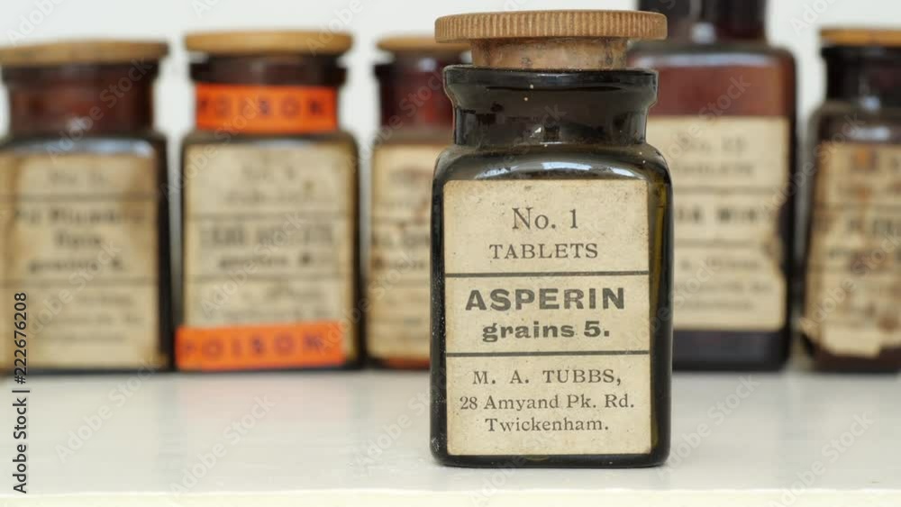 Antique aspirin bottle dating from the early 20th century.. Aspirin was ...