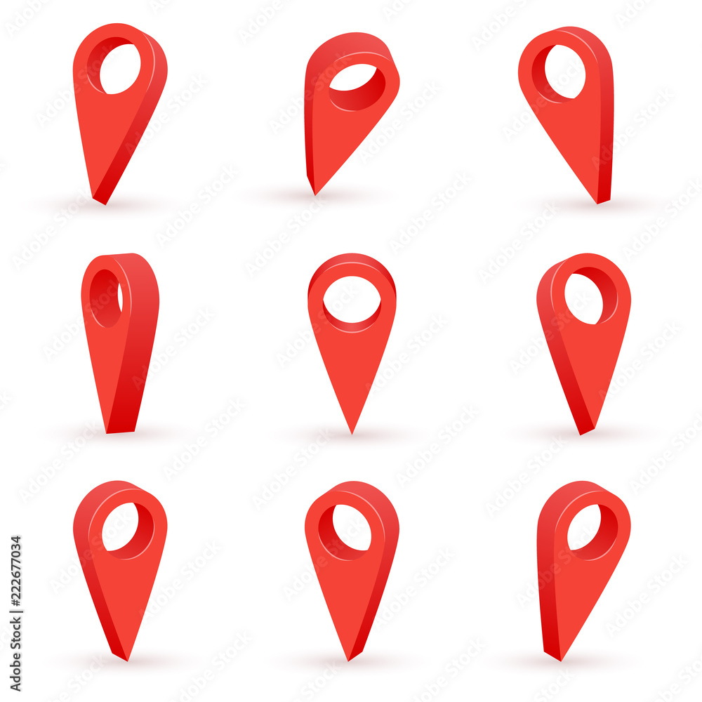 Red map marker icon in vector. Realistic 3d pointer of map. Stock ...