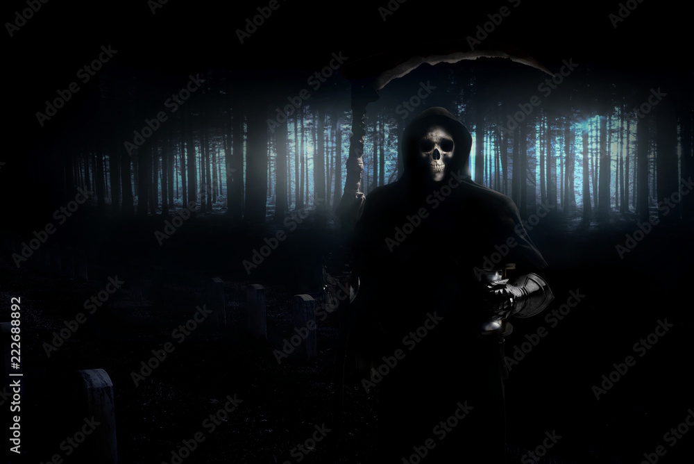 horror medieval knight like death symbol at cemetery Stock Photo ...