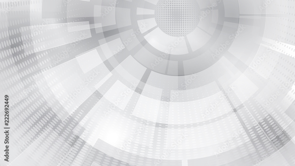 Abstract background of concentric circular elements and halftone dots ...