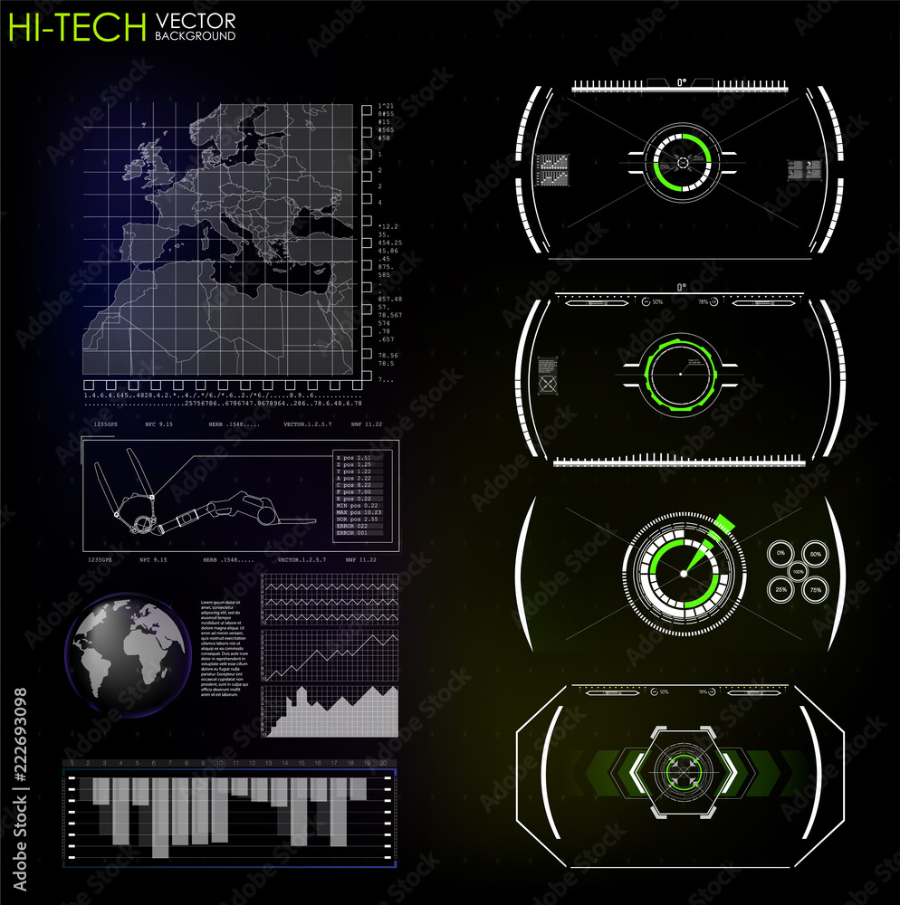 Head-up display elements for the web and app. Virtual Technology Background. Futuristic user ...