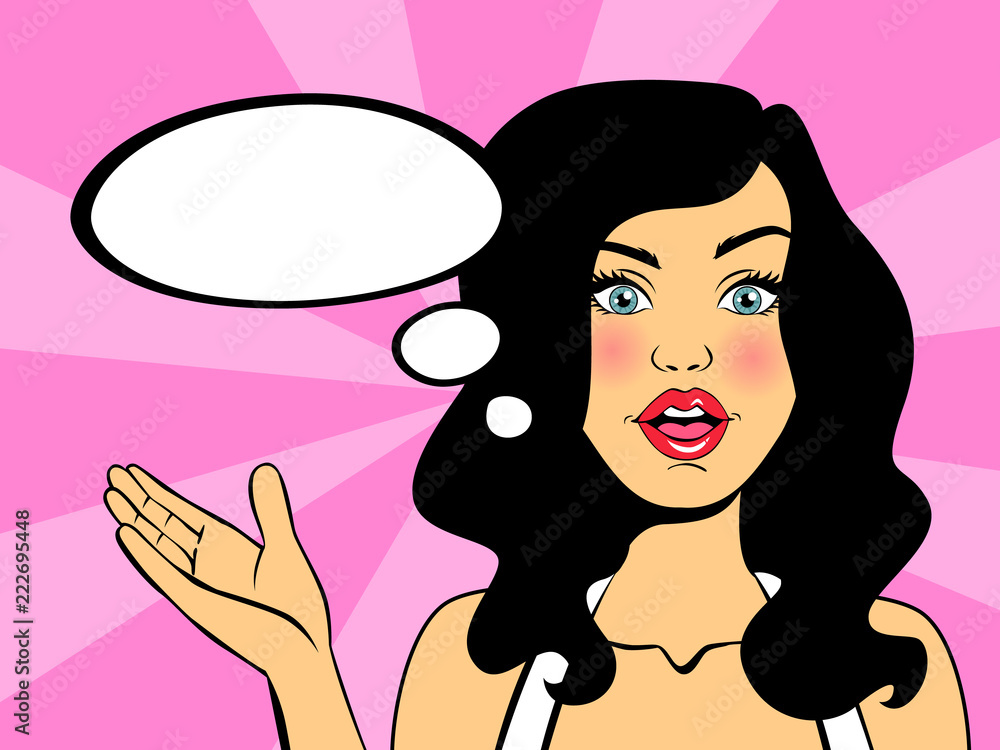 Pop art woman talking using speech bubble Stock Vector | Adobe Stock