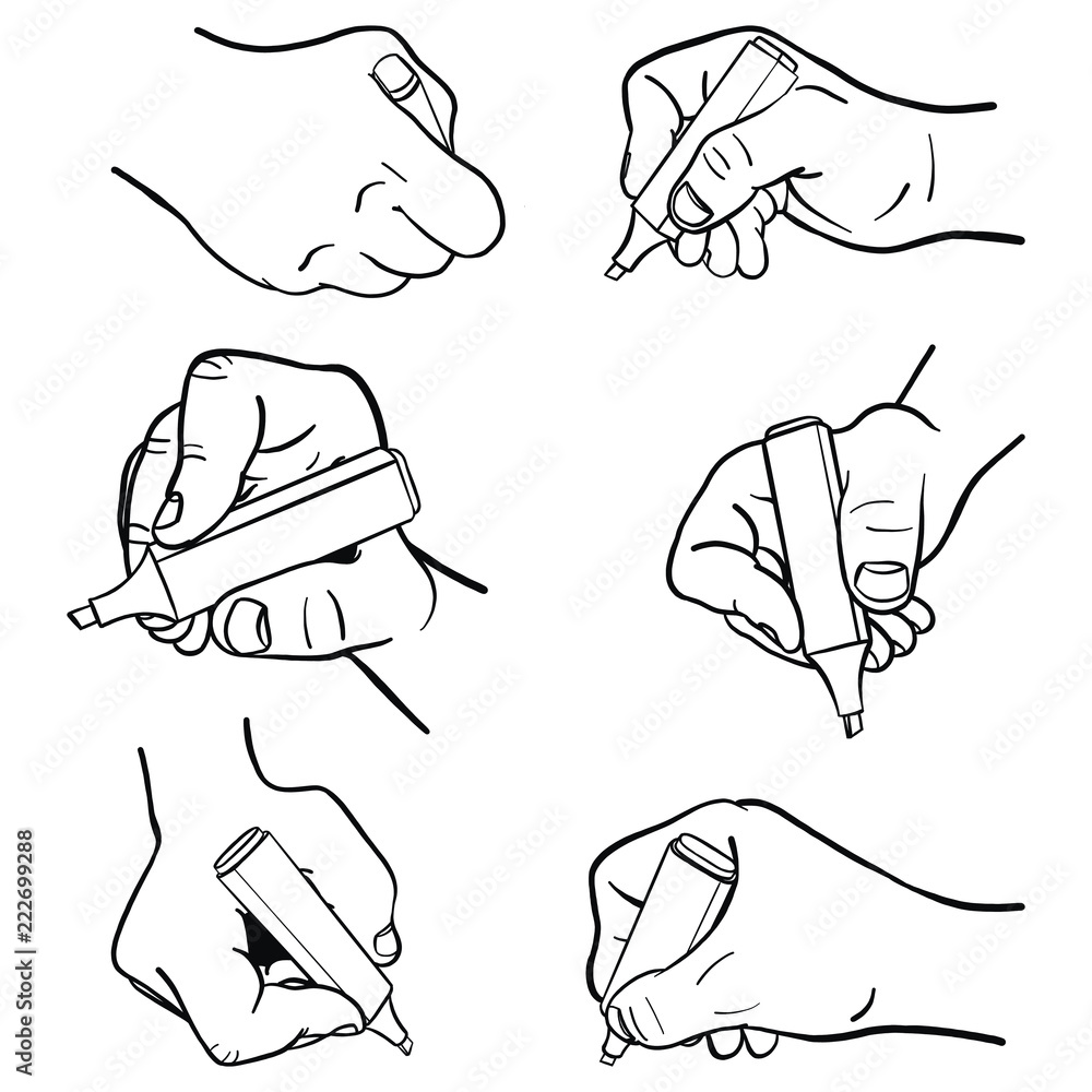 Vector Men's hand holding and writing a text marker in different ...