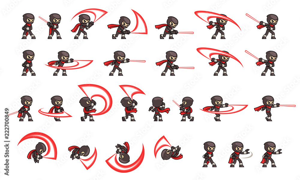 Black Ninja Attack Game Sprites Stock Vector | Adobe Stock