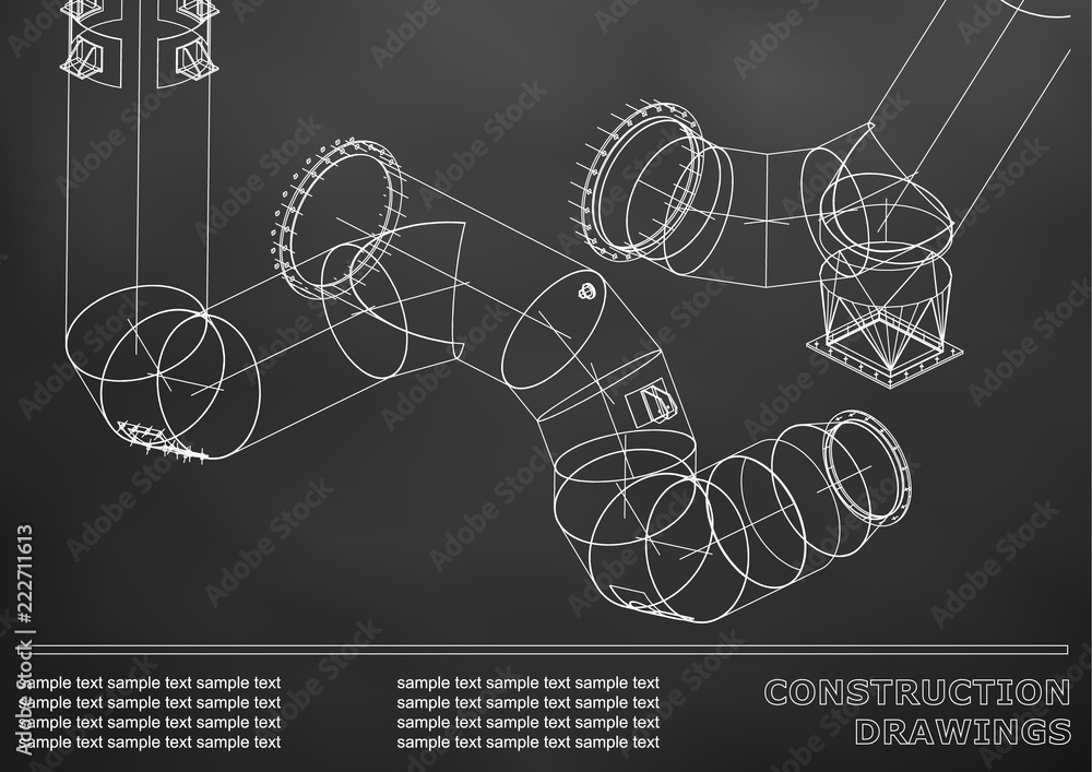 Drawings of steel structures. Pipes and pipe. 3d blueprint of ...