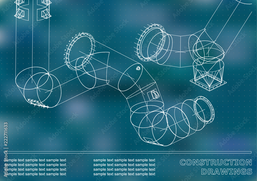 Drawings of steel structures. Pipes and pipe. 3d blueprint of ...
