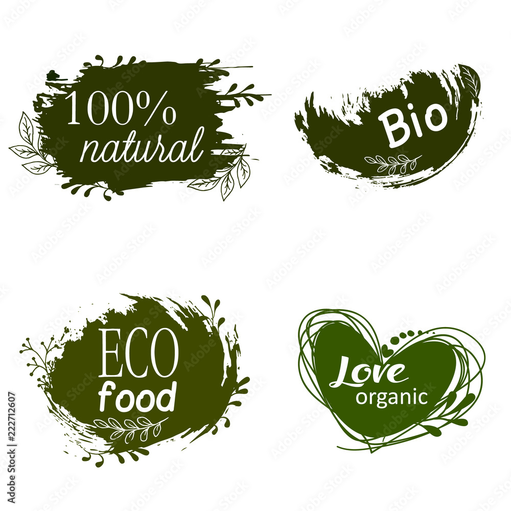 Set of logos, icons, design elements. Natural food, organic food ...