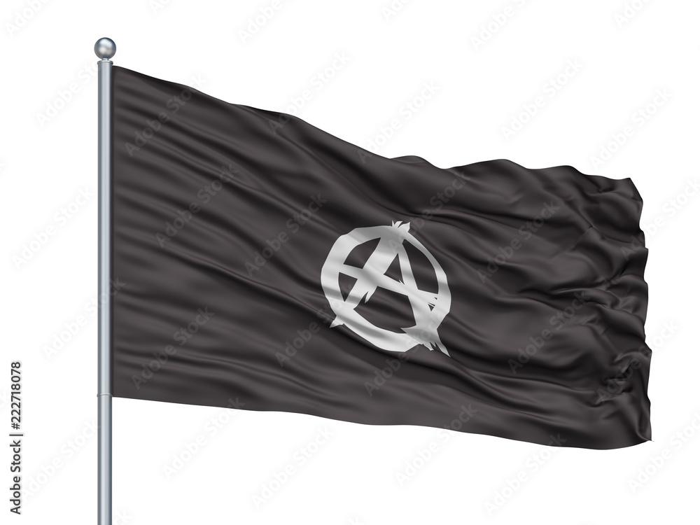 Anarchist Movement Flag On Flagpole, Isolated On White Background, 3D ...