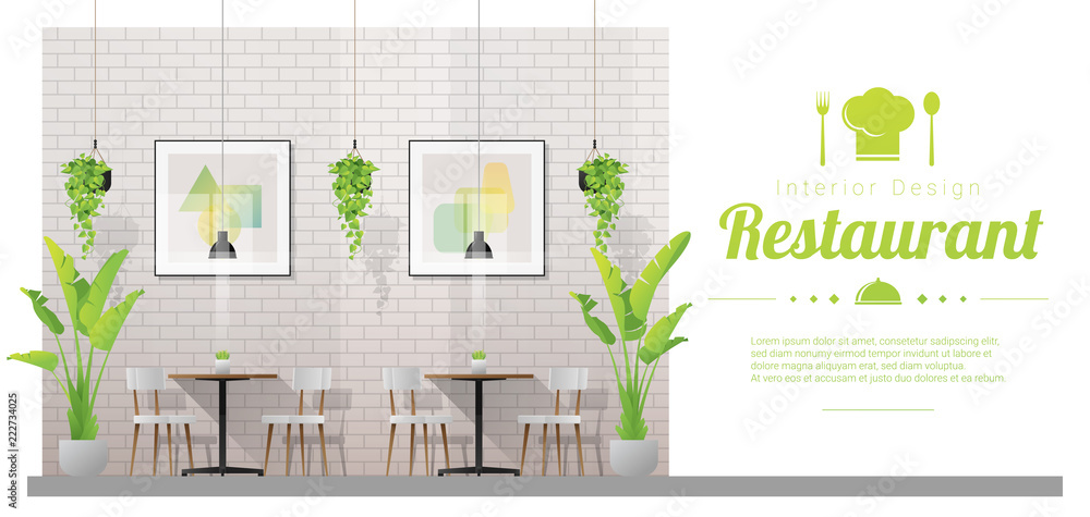 Interior background , modern restaurant with tables and chairs scene ...